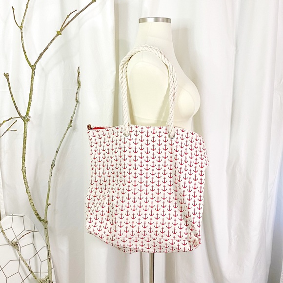 Payless | Bags | Anchors Up Red Ivory Beach Bag With Rope Handles ...